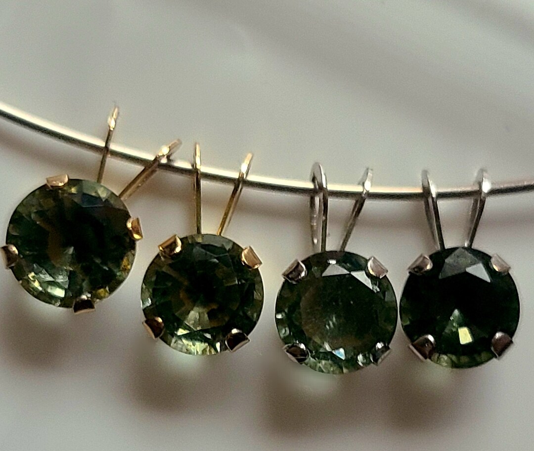 6mm-7.5mm Faceted Moldavite on 14K Two-tone White or Yellow Solid Gold ...