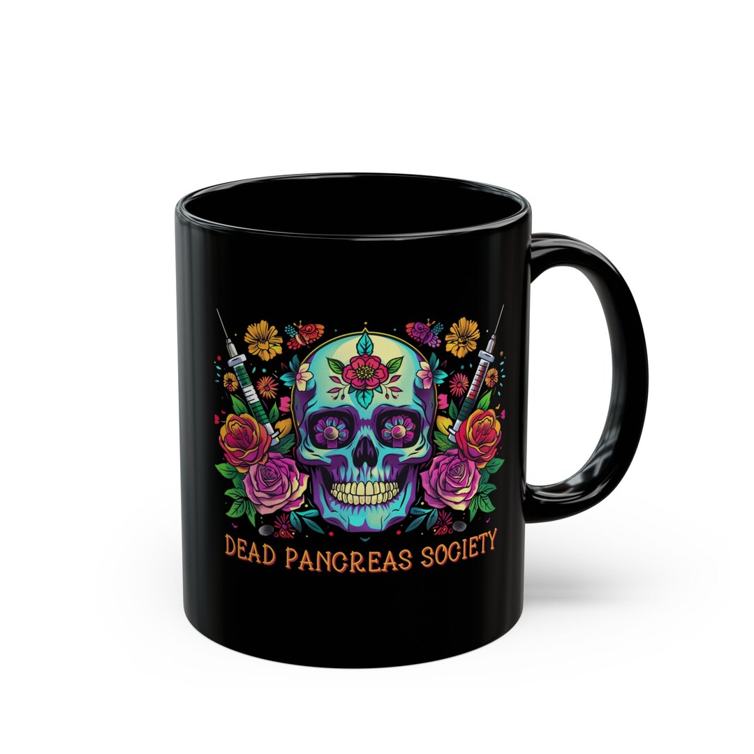 Type 1 Diabetes Dead Pancreas Society Black 11 Oz Mug, Coffee Cup Gift ...