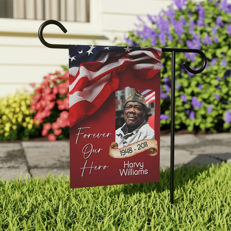 American Flag Cemetery Flag Personalized Photo Memorial in - Etsy