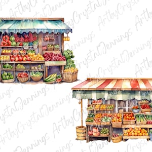 Fruit & Vegetable Stand Watercolor Instant Download, PNG DIGITAL ...