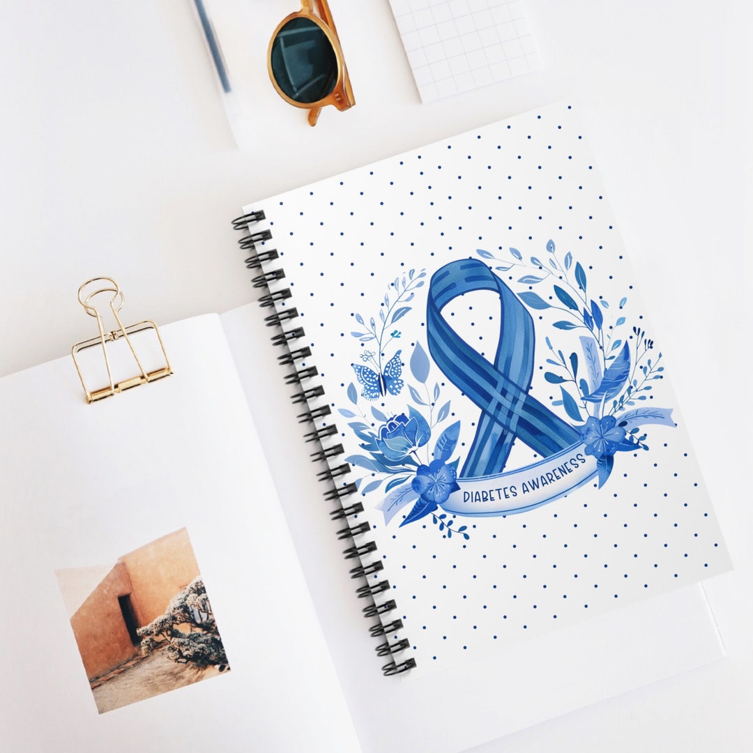 Diabetes Awareness Spiral Notebook Journal, Blue Awareness Ribbon, Type ...