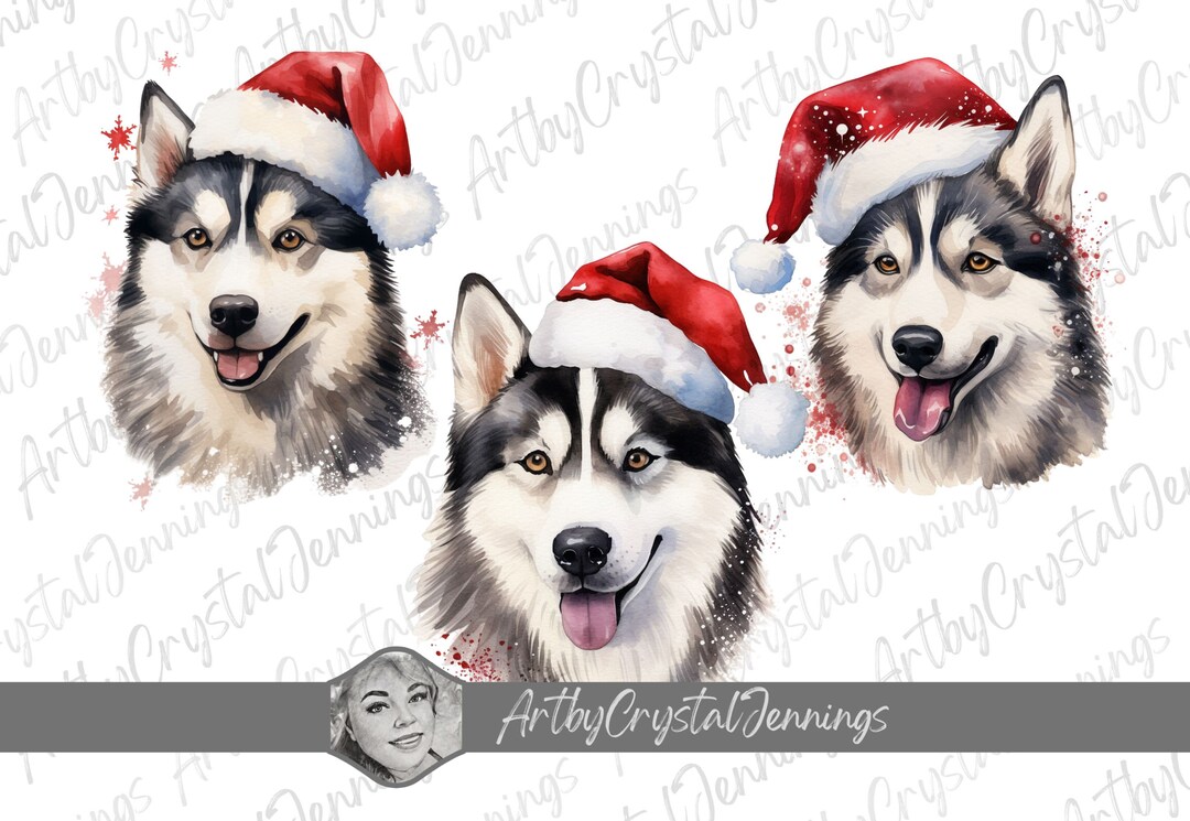 Christmas Husky Design, Holiday Gift Instant Download Dog Wearing Santa ...