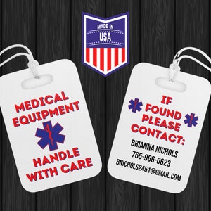 Personalized Medical Equipment Luggage Tags, Medical Alert Bag Tag ...
