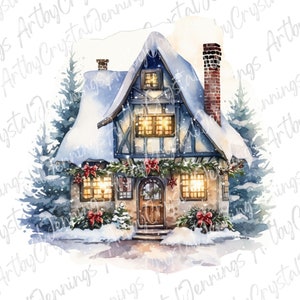Christmas House, Watercolor Home, Holiday House Instant Download Winter ...