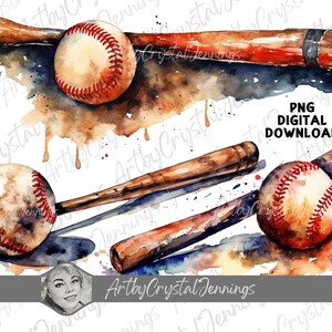 Sports Baseball Design, Watercolor Baseball & Bat Instant Download ...