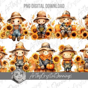 Autumn Watercolor Thanksgiving Scarecrow Clipart, Fall Decor Instant ...