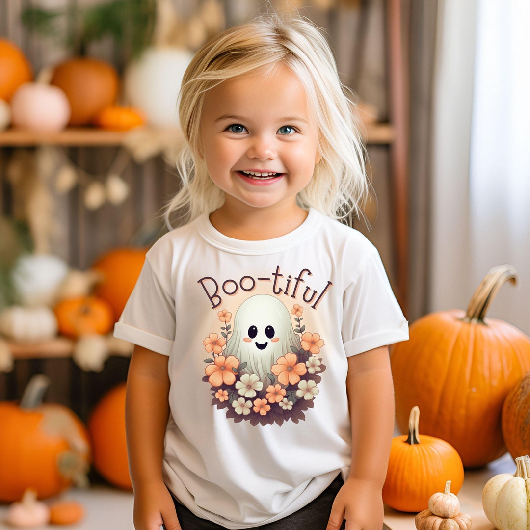 Girls Retro Halloween Ghost Shirt, Kids Heavy Cotton Holiday Tee Shirt ...