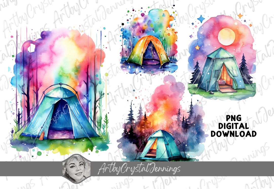 Colorful Tent Camping Design, Watercolor Tent Camping Instant Download ...
