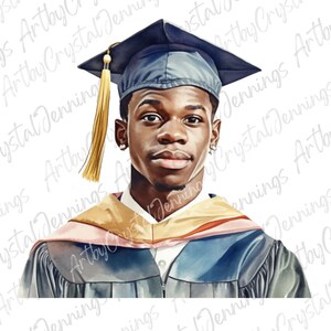African American Male Graduate Design, Watercolor Black Man Instant ...