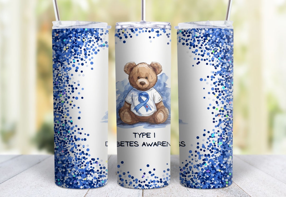 Teddy Bear Type 1 Diabetes Awareness Ribbon Skinny Tumbler Wrap, PNG ...