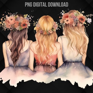 Three Sisters Sublimation Design Instant Download Watercolor 3 Girls ...