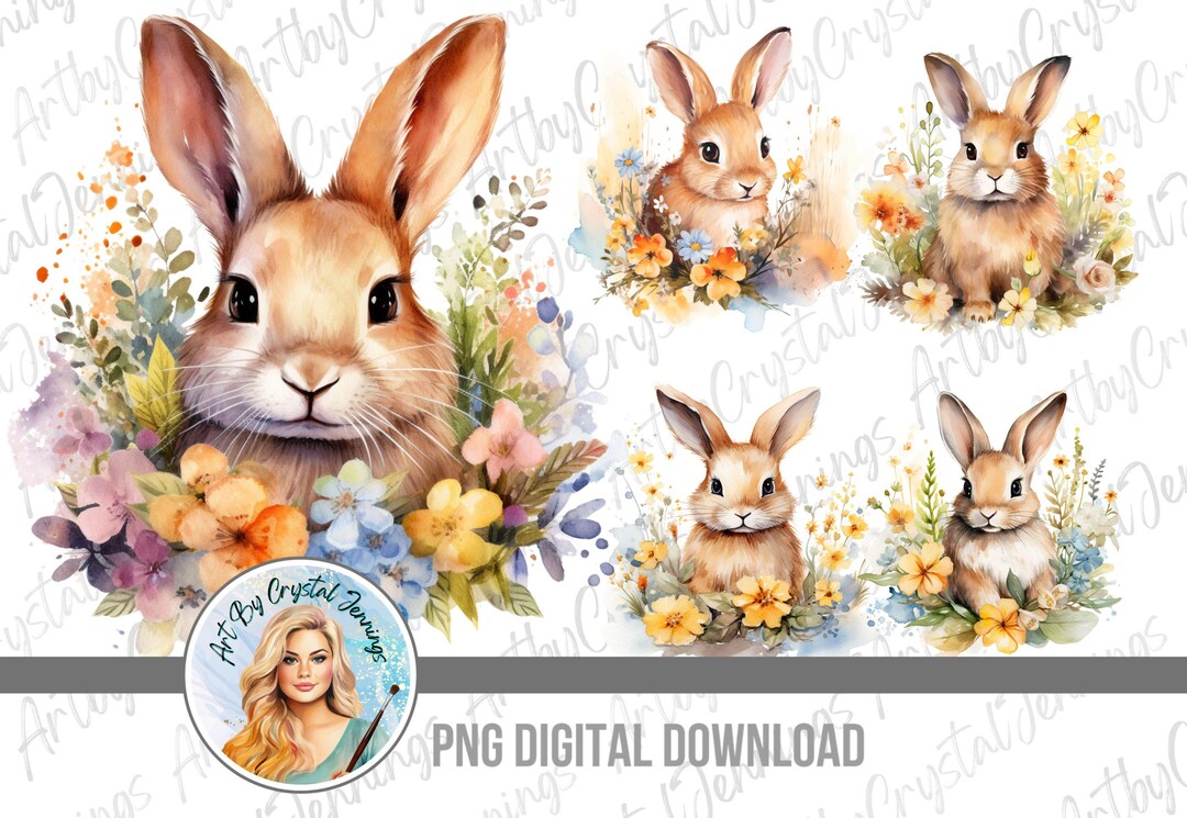 Easter Bunny PNG Clipart: Floral Rabbit Design (digital Download) - Etsy