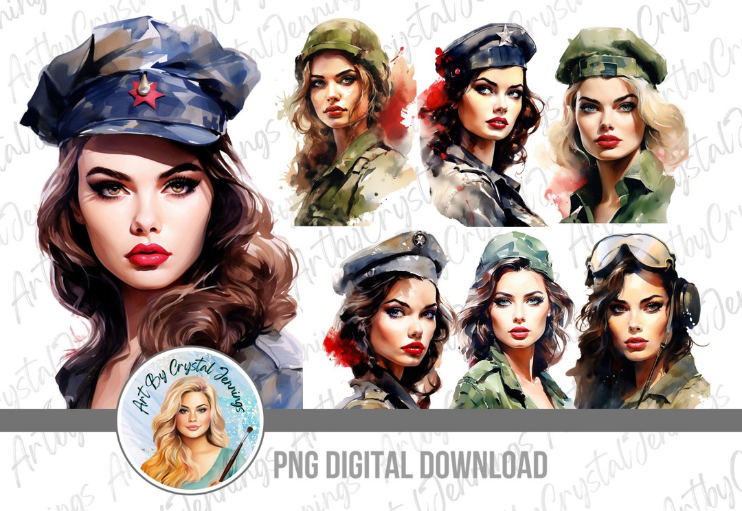 Beautiful Military Pin Up Girl Watercolor Instant Download Png Digital Download Pin Up Clipart