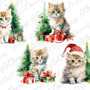 Christmas Kittens, Watercolor Kitty, Winter Instant Download PNG ...