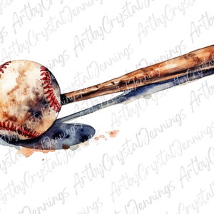 Sports Baseball Design, Watercolor Baseball & Bat Instant Download ...