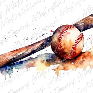 Sports Baseball Design, Watercolor Baseball & Bat Instant Download ...