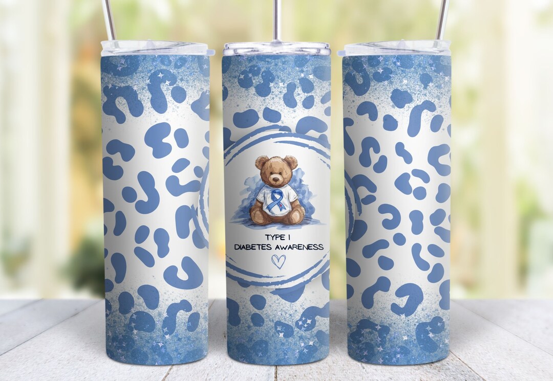 Teddy Bear Type 1 Diabetes Awareness Ribbon Skinny Tumbler Wrap, PNG ...