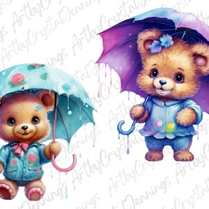Teddy Bear With Umbrella, Raint Day Bear Instant Download, PNG DIGITAL ...