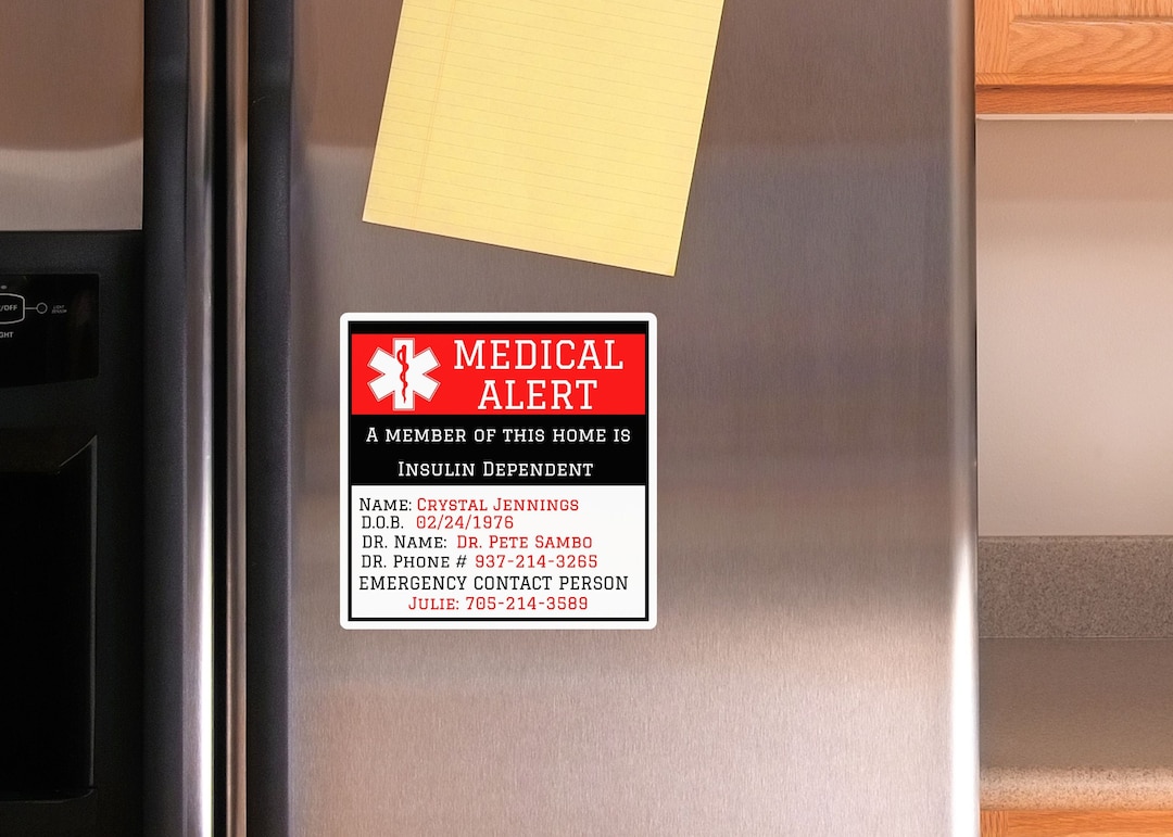 Personalized Medical Alert Magnet, Diabetes Magnet, Emergency Contact ...