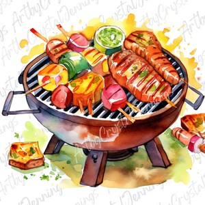 Colorful BBQ Grill Watercolor Design Instant Download, Food Cook Out ...