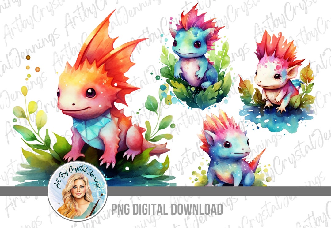 Colorful Axolotl Design, Axolotl Instant Download Amphibian Clip Art ...