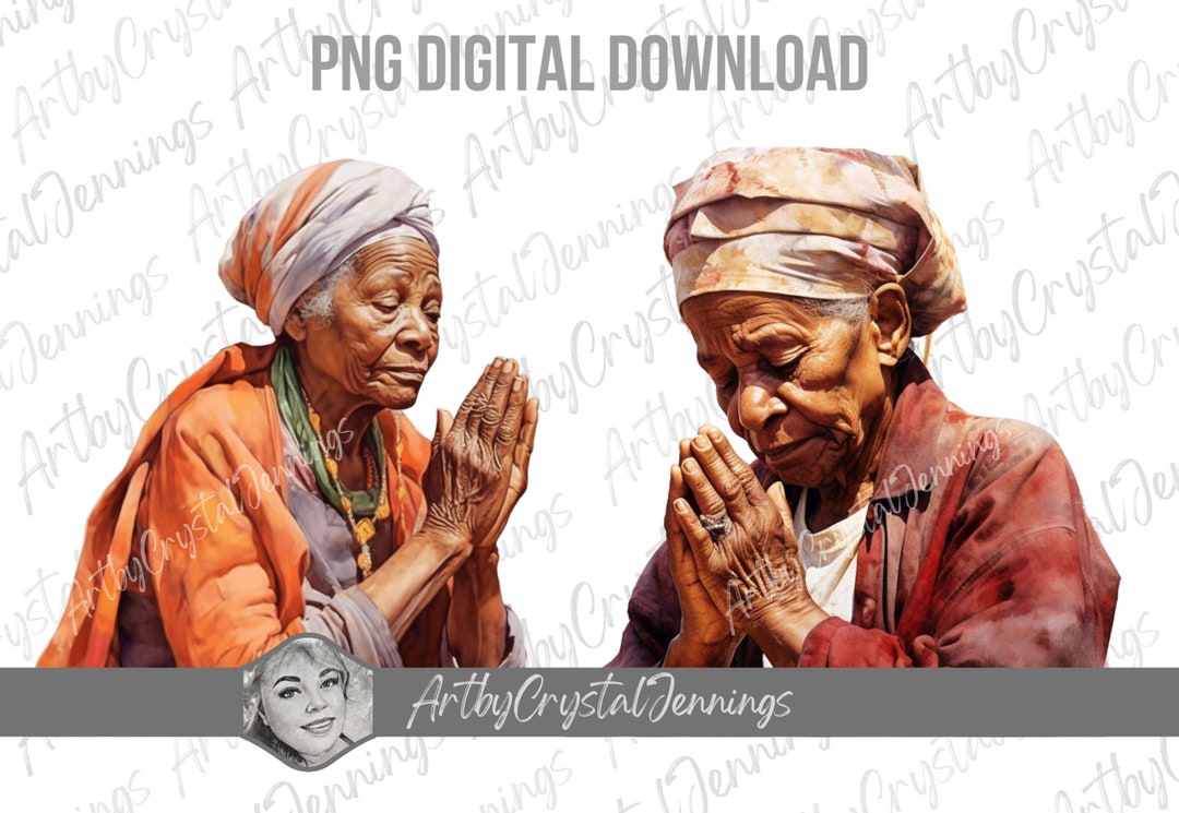 African American Grandma Praying Design, Watercolor Prayer Instant ...