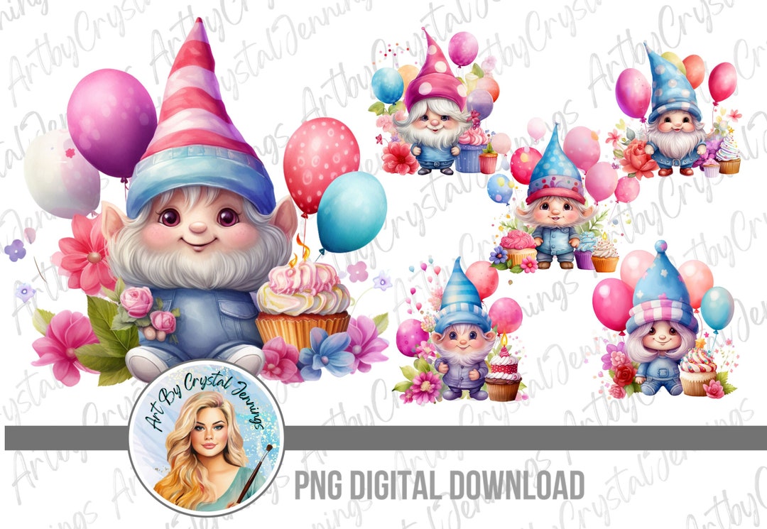 Happy Birthday Gnome With Birthday Cake Instant Download, PNG DIGITAL ...
