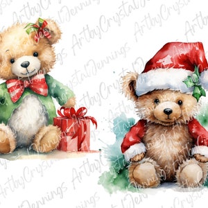 Christmas Teddy Bear, Watercolor Instant Download Holiday PNG DIGITAL ...