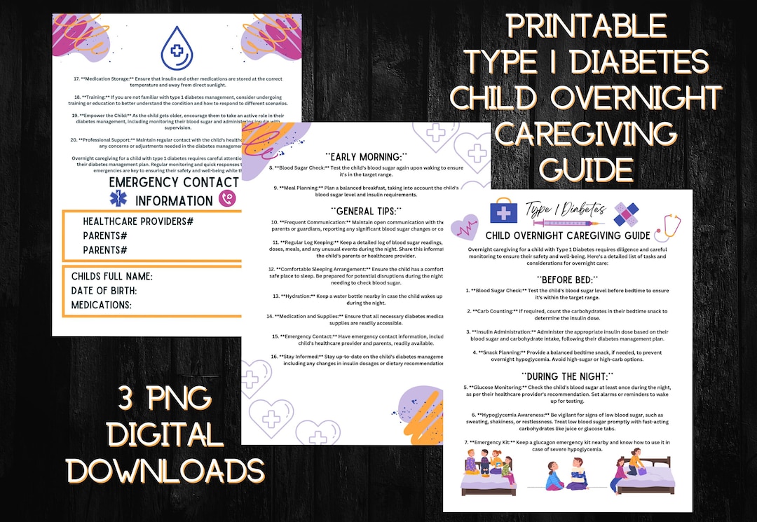 Type 1 Diabetes Child Overnight Caregiving Guide Printable PNG Digital ...