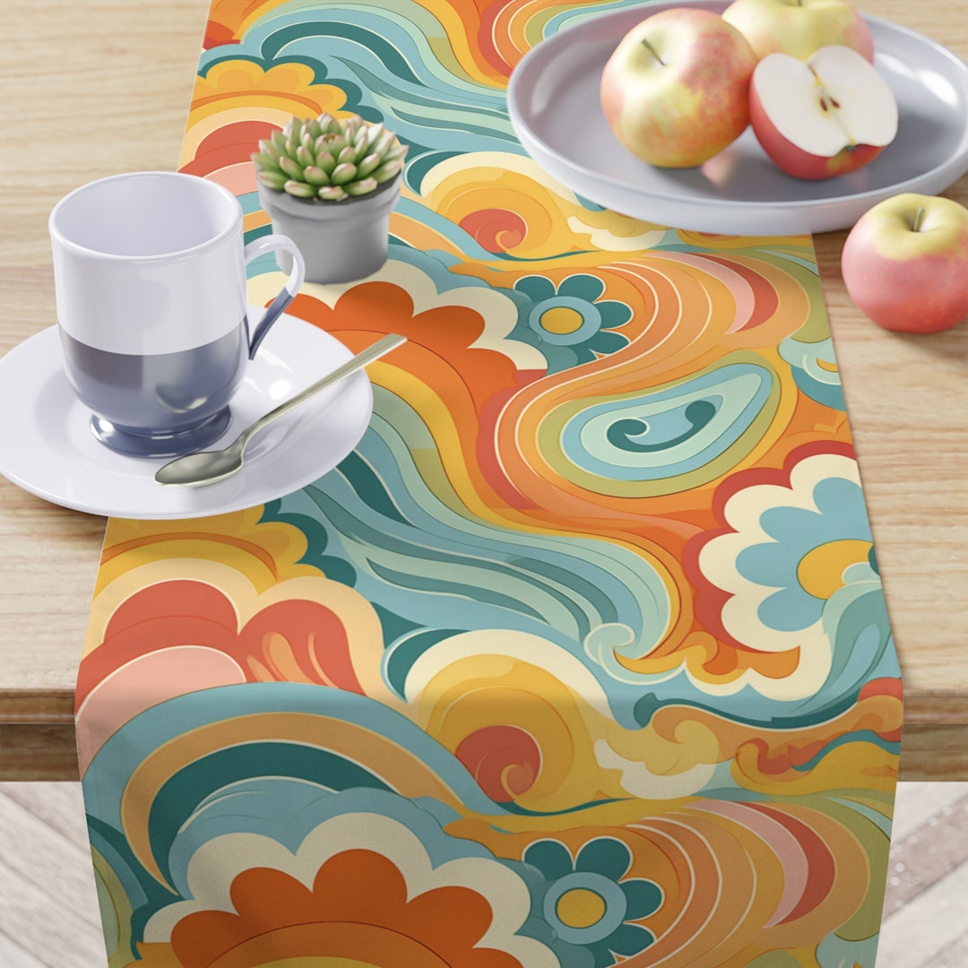 Retro Wavy Table Runner, Vintage Inspired Kitchen Decor, Groovy Table ...