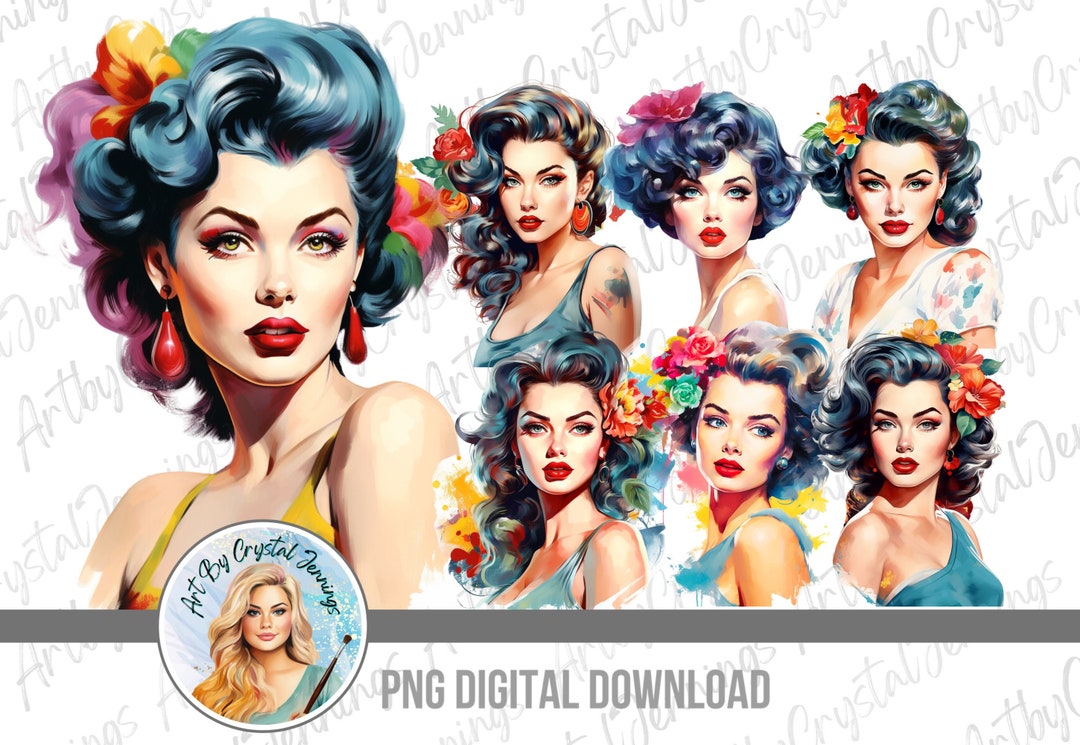 Belle pin-up colorée aquarelle Téléchargement instantané ...