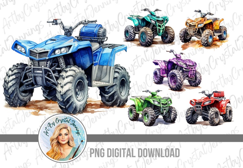 Watercolor ATV Clipart: 4 Wheeler Rider Design (PNG Digital Download ...