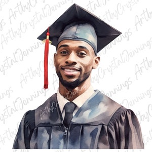 African American Male Graduate Design, Watercolor Black Man Instant ...