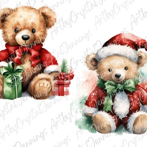 Christmas Teddy Bear, Watercolor Instant Download Holiday PNG DIGITAL ...