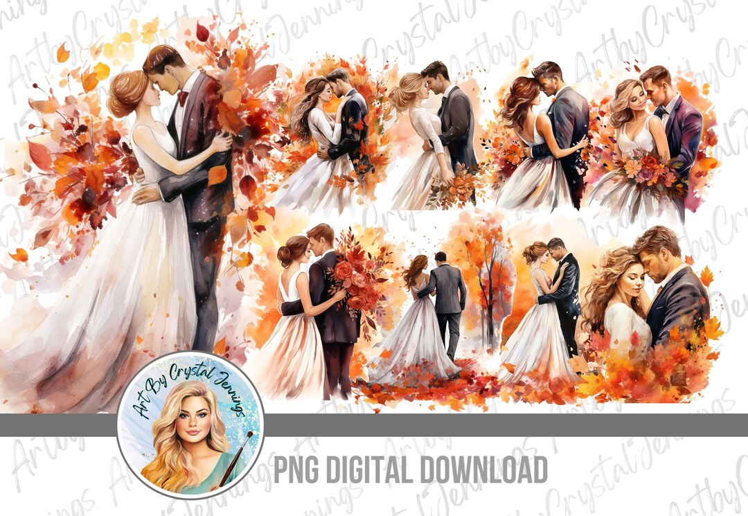 Beautiful Couple, Fall Wedding Instant Download, Autumn Wedding PNG ...