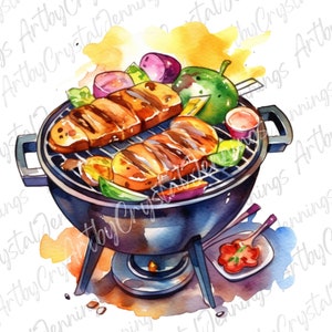 Colorful BBQ Grill Watercolor Design Instant Download, Food Cook Out ...