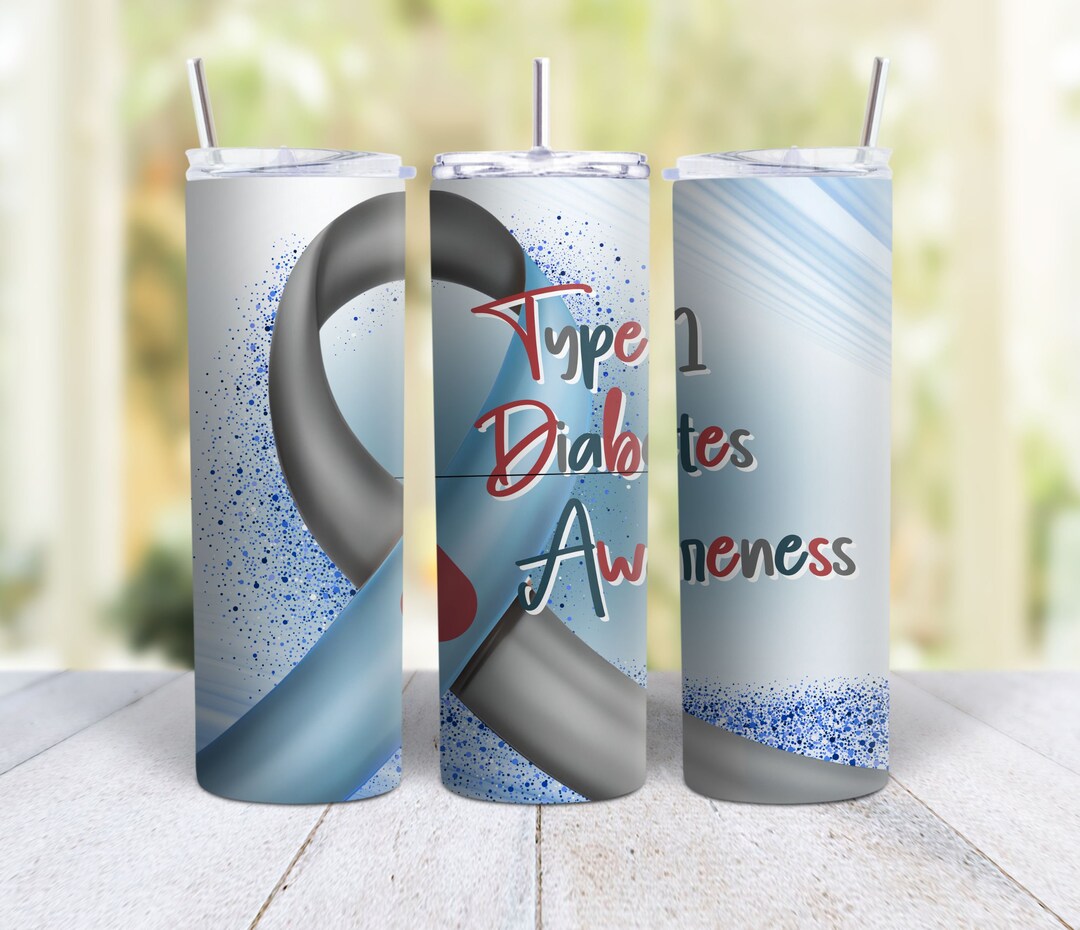 Type 1 Warrior Diabetes Awareness Ribbon Skinny Tumbler Wrap, PNG ...