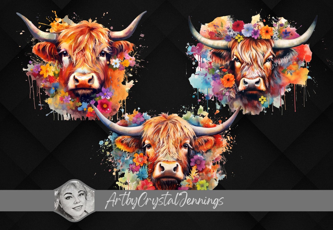 Colorful Floral Highland Cow Design, Highland Cow T Shirt Design ...