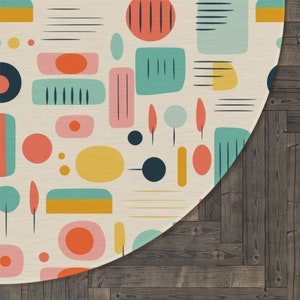 Mid Century Modern Colorful Retro 1950's Style 60 Round Rug, Area Rug ...