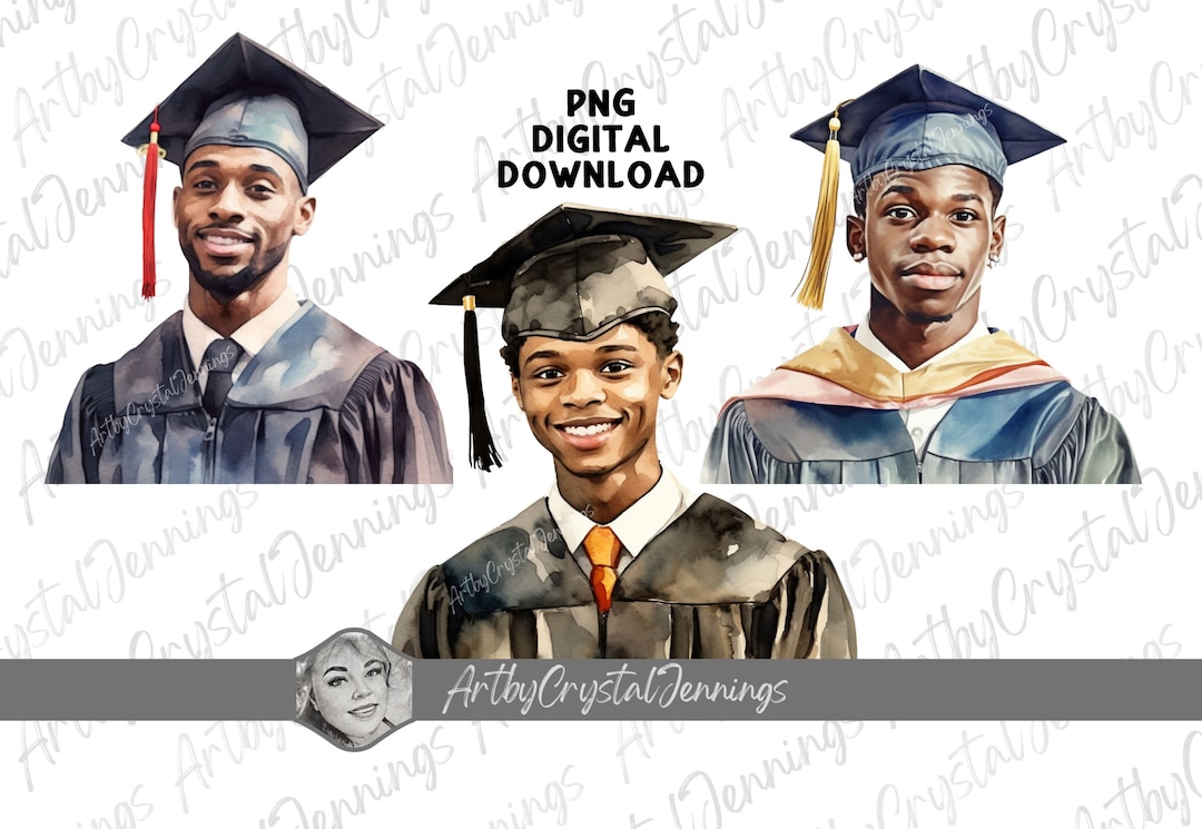African American Male Graduate Design, Watercolor Black Man Instant ...