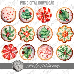 Christmas Cookie Design, Watercolor Holiday Cookies Instant Download ...