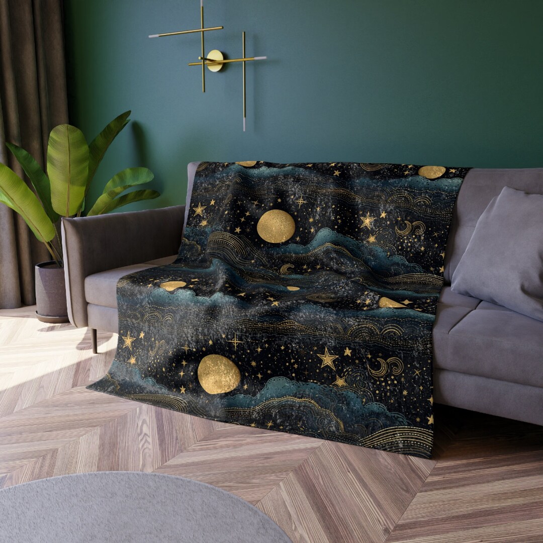 Boho Celestial Moon Crushed Velvet Blanket: Bohemian Decor (50x60) - Etsy