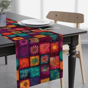 Boho Table Runner, Bohemian Kitchen Decor, Patchwork Table Runner, Home ...