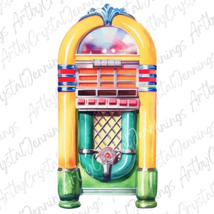 Colorful Vintage Jukebox Design, Watercolor Jukebox Instant Download ...