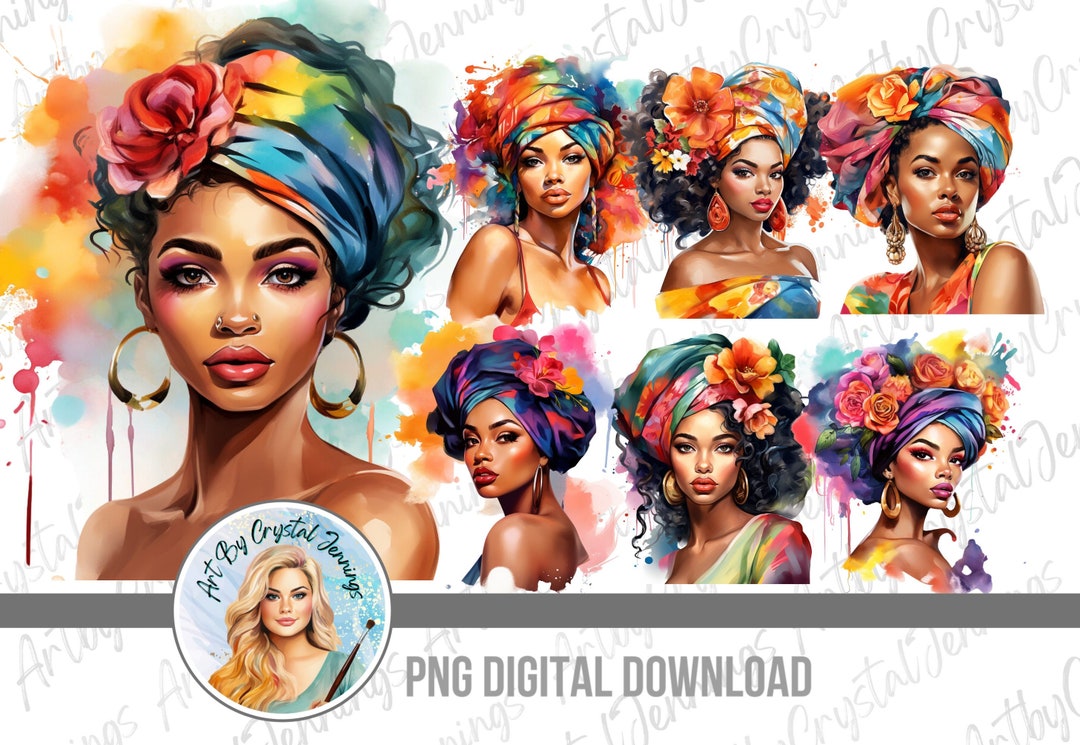 Tropical African Queen Design, Watercolor Black Woman Instant Download ...
