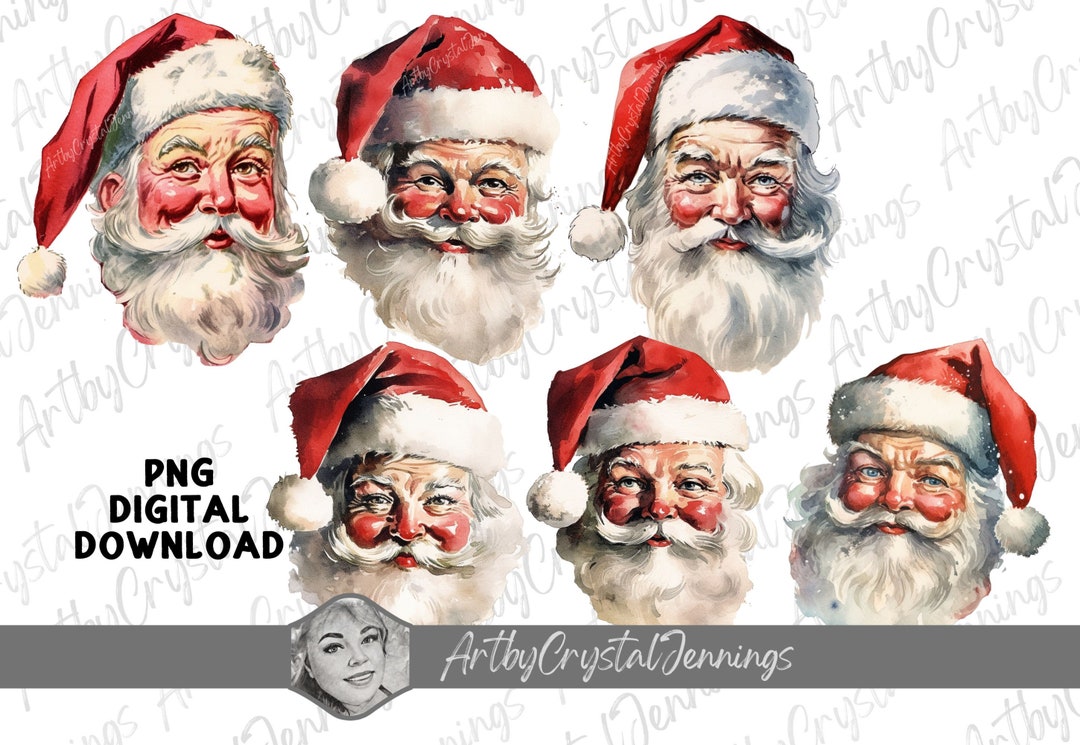 Vintage Santa Face Design, Watercolor Santa T Shirt Design Retro Santa ...