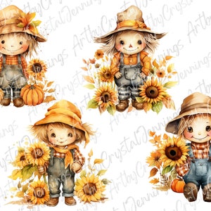 Autumn Watercolor Thanksgiving Scarecrow Clipart, Fall Decor Instant ...