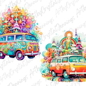 Colorful Retro Hippie Van Instant Download, Vintage Groovy Psychedelic ...