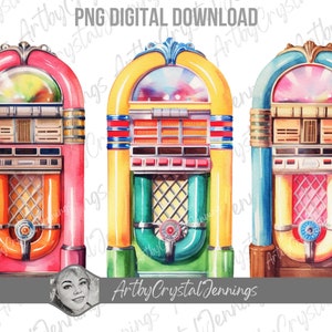 Colorful Vintage Jukebox Design, Watercolor Jukebox Instant Download ...