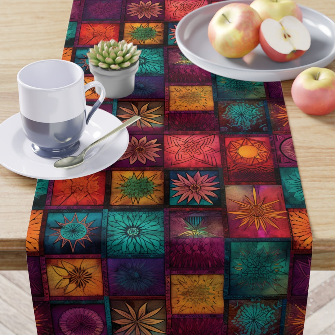 Boho Table Runner, Bohemian Kitchen Decor, Patchwork Table Runner, Home ...